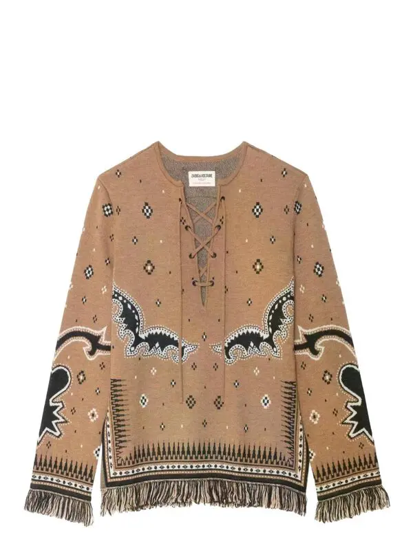 Zadig&Voltaire Skull-print Lace-up Sweater - Neutrals