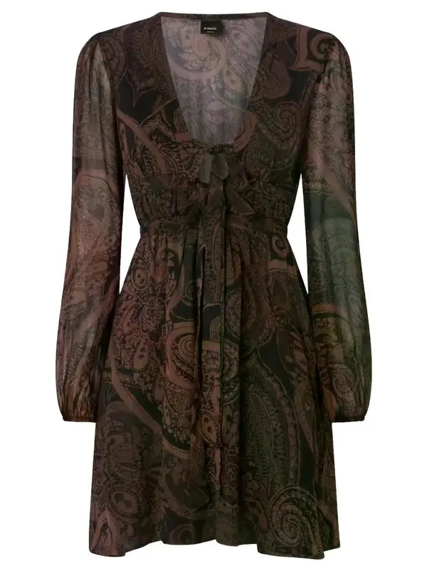 Pinko Paisley-print Tie-front Midi Dress - Black