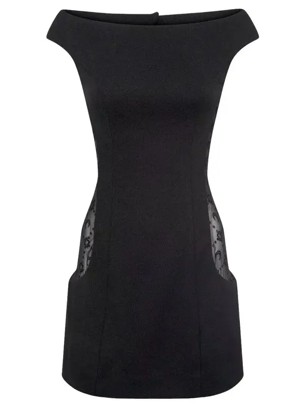 MARINE SERRE Boat-neck Dropped-shoulders Mini Dress - Black