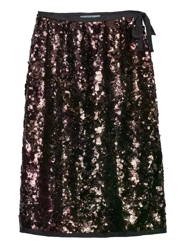 Prada Sequin-embellished Ribbon-tied Midi Skirt - Brown