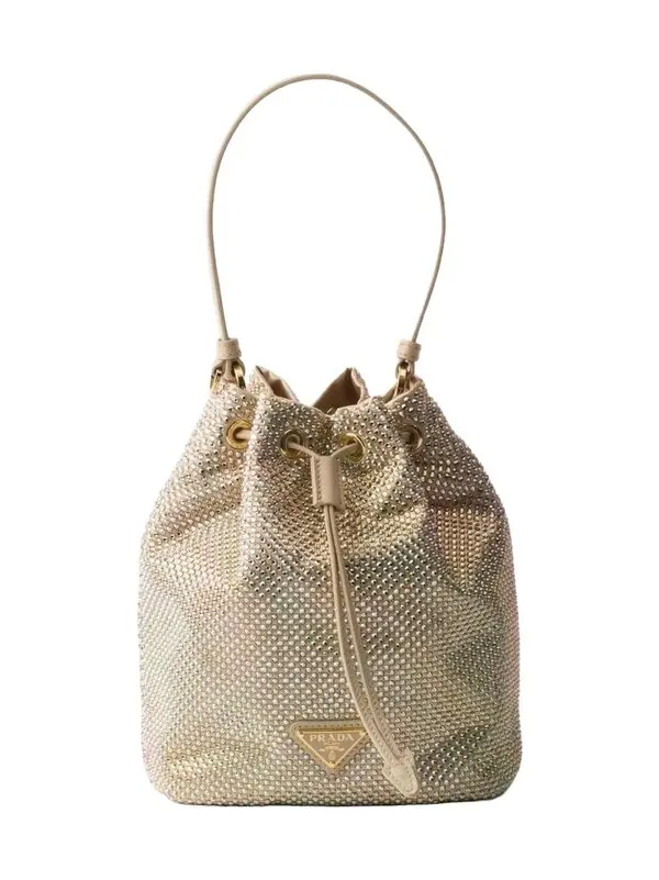 Prada Mini Crystal-embellished Bucket Bag - Neutrals