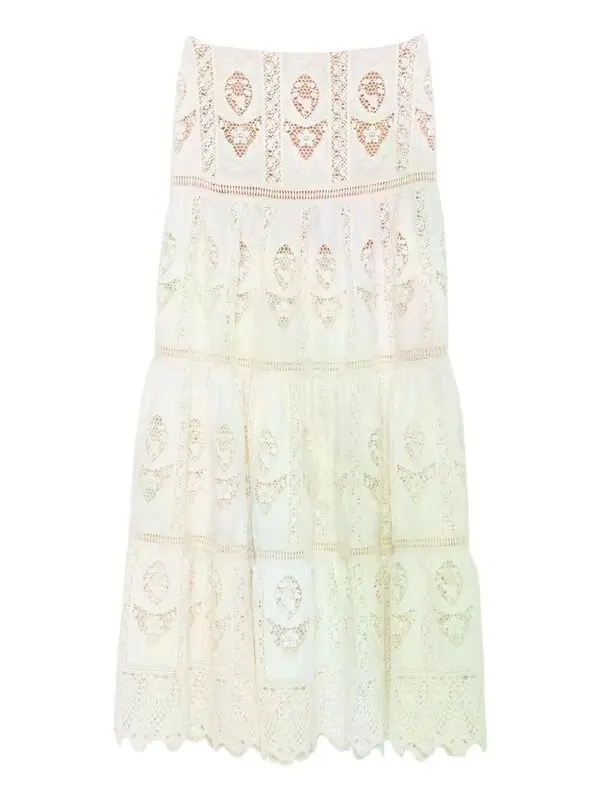 Johanna Ortiz Lace Tiered Maxi Skirt - Neutrals