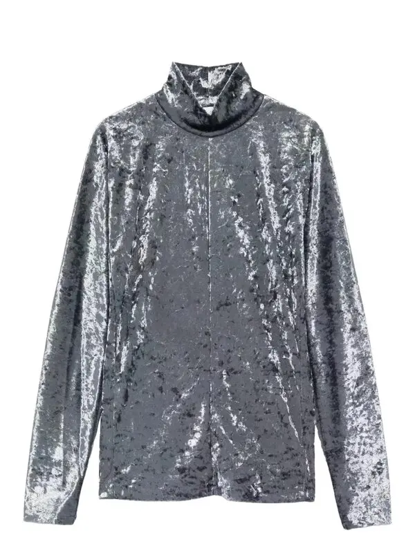 FORTE_FORTE Crushed-velvet Turtleneck Top - Blue
