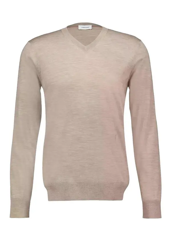 FERRAGAMO V-neck Virgin Wool Sweater - Brown