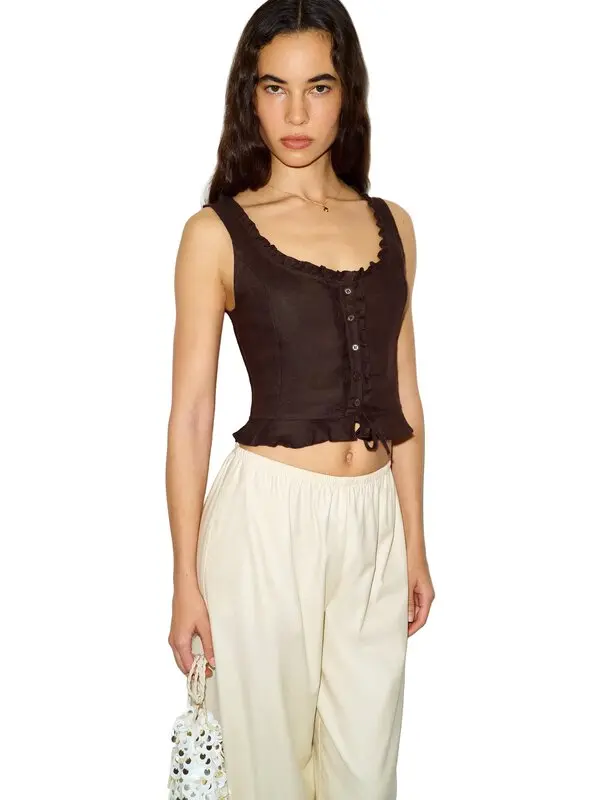 REFORMATION Kiera Linen Top - Brown