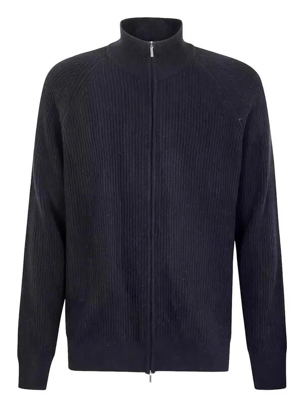 BARBA NAPOLI Ribbed Zip-up Wool Cardigan - Black