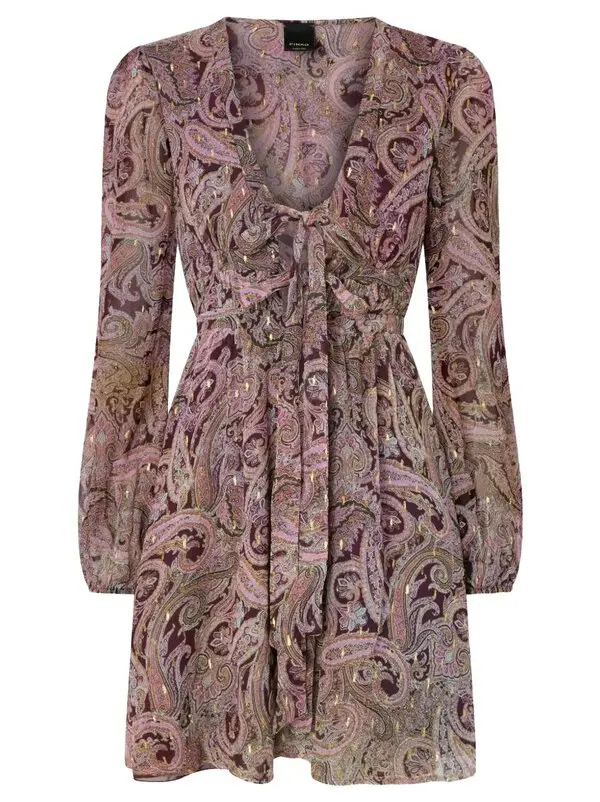 Pinko Paisley-print Tie-neck Mini Dress - Pink