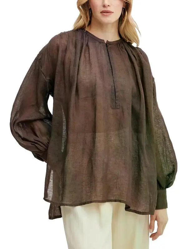 Luisa Spagnoli Pleated Balloon-sleeve Blouse - 0914 Chestnut