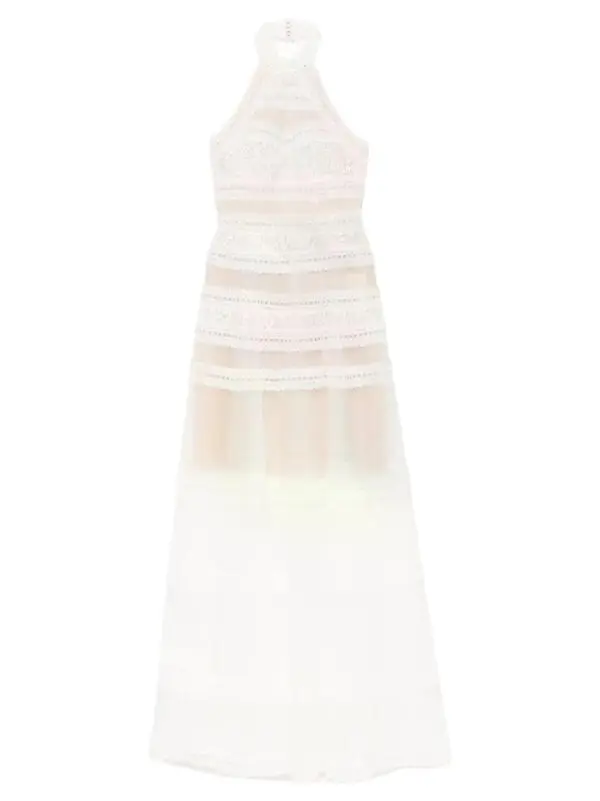 SAIID KOBEISY High-neck Lace Maxi Dress - White