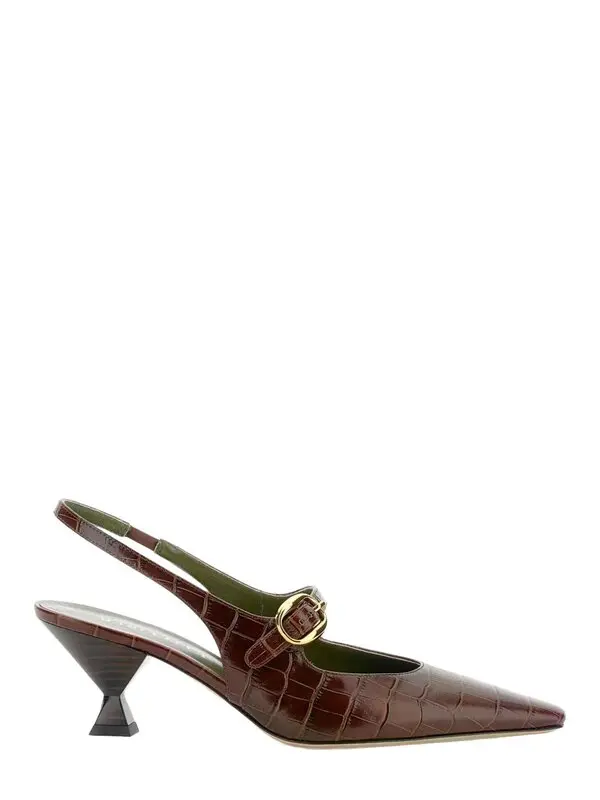MARIA LUCA Crocodile-effect Slingback Pumps - Brown