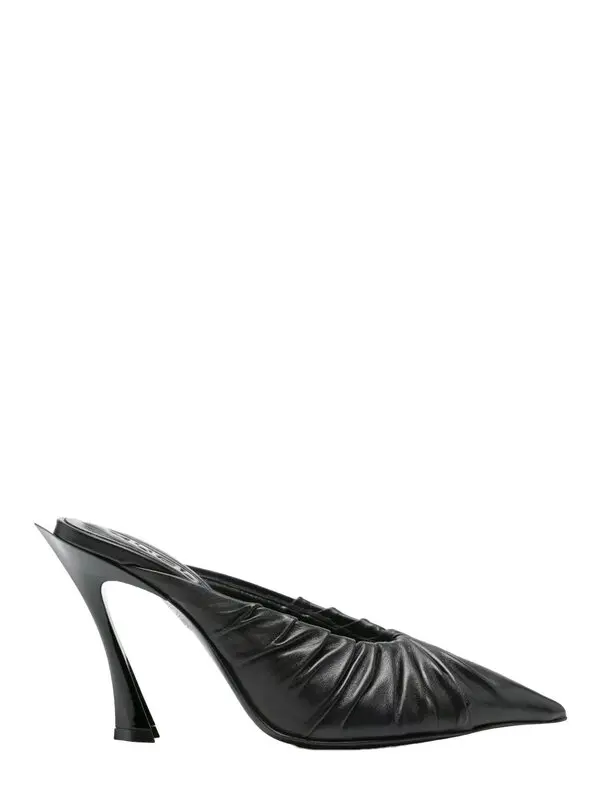 MUGLER 95mm Fang Pleated Pointed-toe Mules - Black