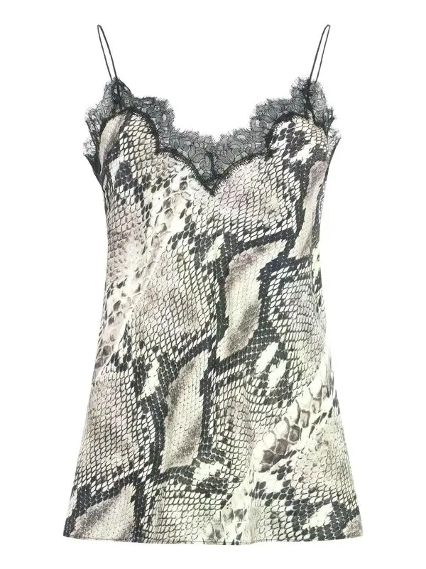 Roberto Cavalli Snake-print Lace-trimmed Top - Grey
