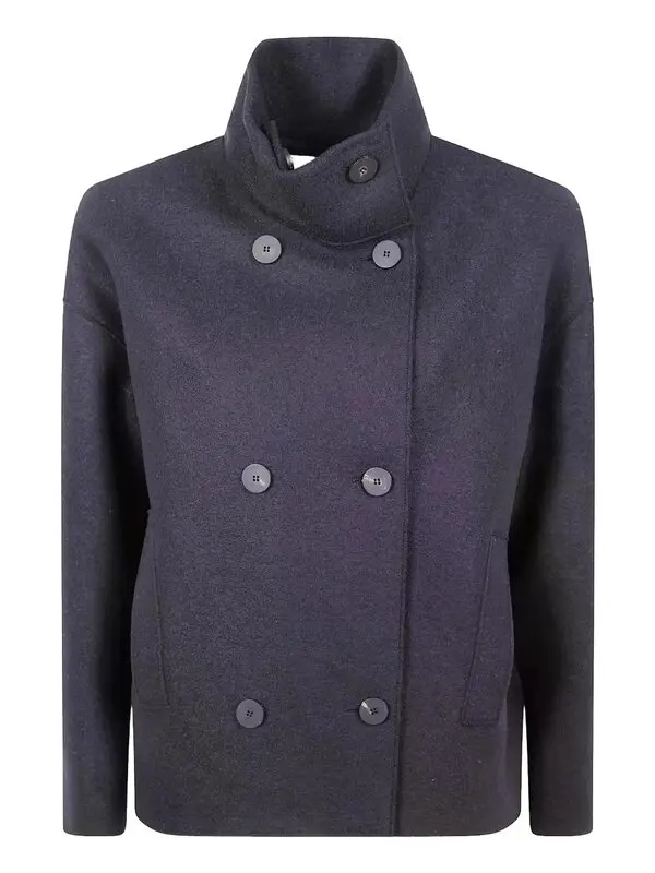 Harris Wharf London Double-breasted High-neck Coat - Black