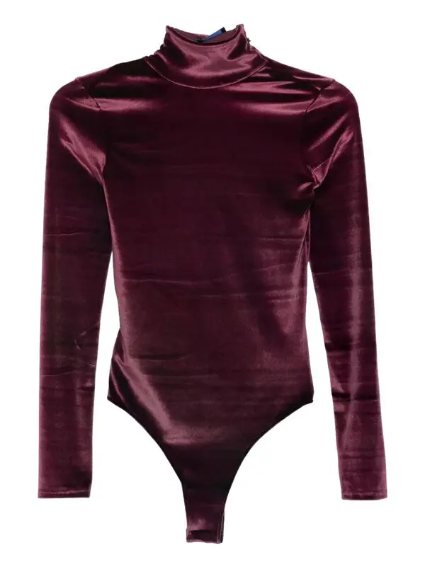 MUGLER High-neck Velvet Bodysuit - Red