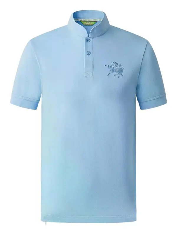 Shanghai Tang Horse-star-embroidered Polo Shirt - Blue