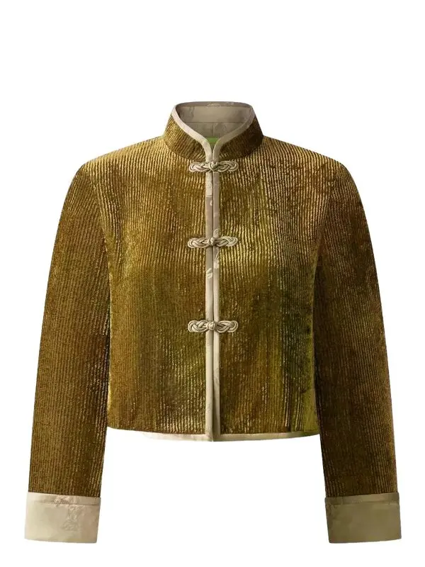 Shanghai Tang Velvet Ribbed Mandarin-collar Jacket - Brown
