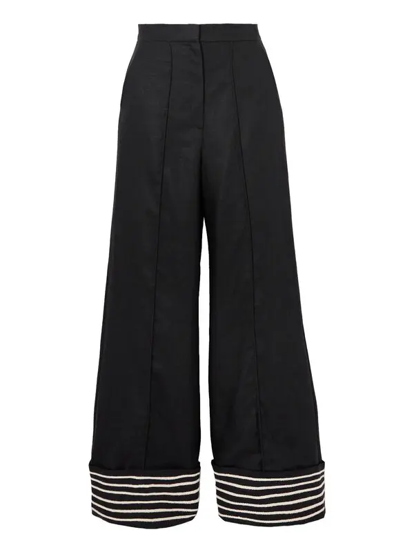ANDRES OTALORA Tu Sutileza Embroidered Wide-leg Linen Pants - Black