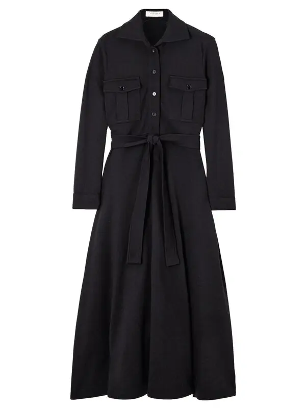Giuliva Heritage The Dora Belted Wool-jersey Midi Shirt Dress - Black