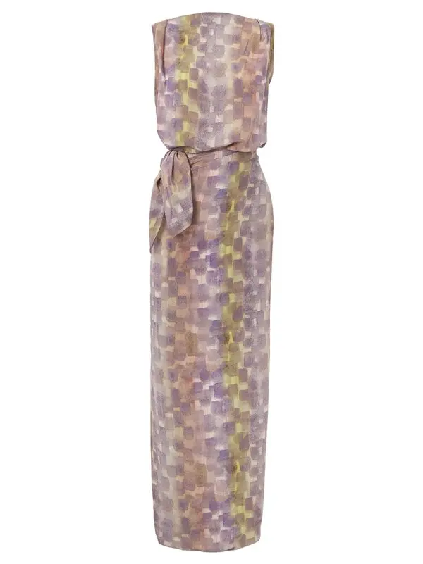 CORTANA Knotted Printed Silk Maxi Wrap Dress - Gray