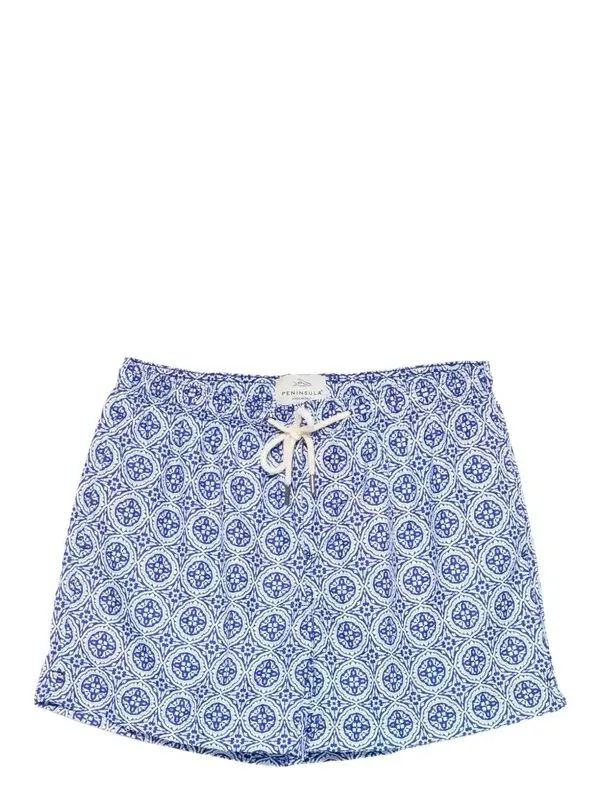 PENINSULA SWIMWEAR Patterned Drawstring Swim Shorts - Blue