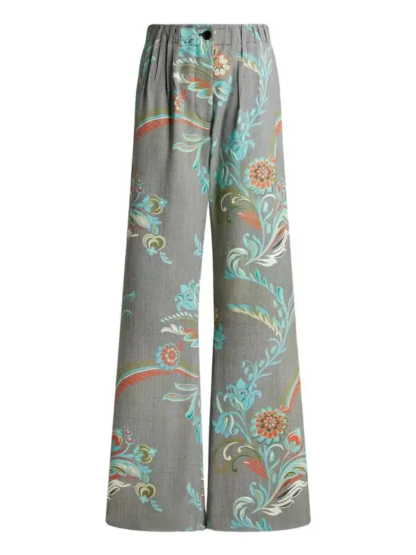 Etro Floral-print Pleated Trousers - Grey