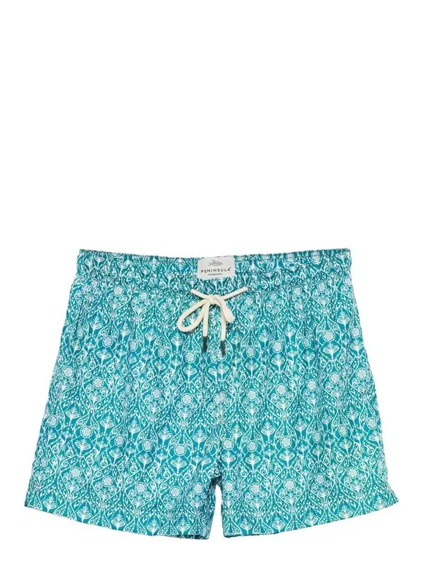 PENINSULA SWIMWEAR Patterned Drawstring Swim Shorts - Green