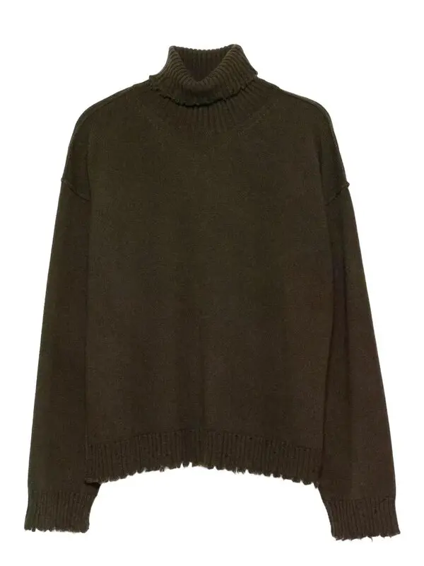UMA WANG High-neck Sweater With Frayed Hem - Green
