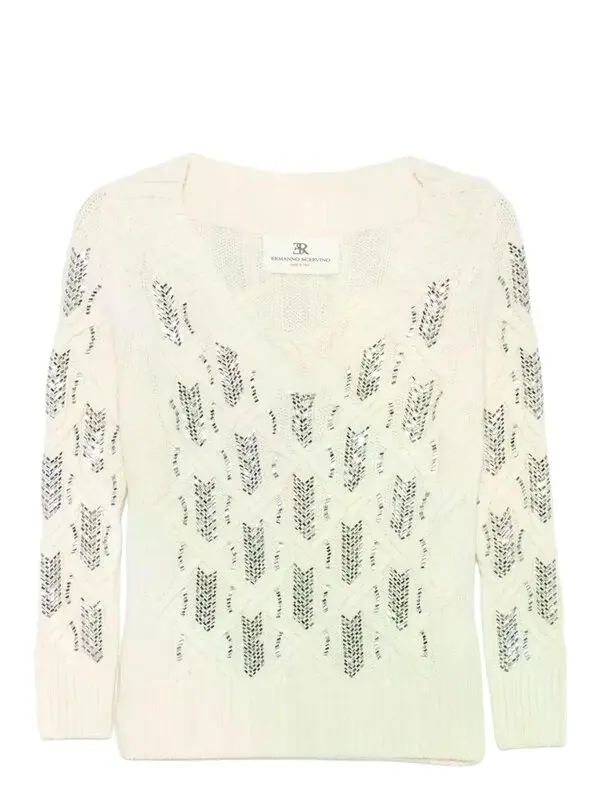Ermanno Scervino Sequin-embellished V-neck Sweater - Neutrals