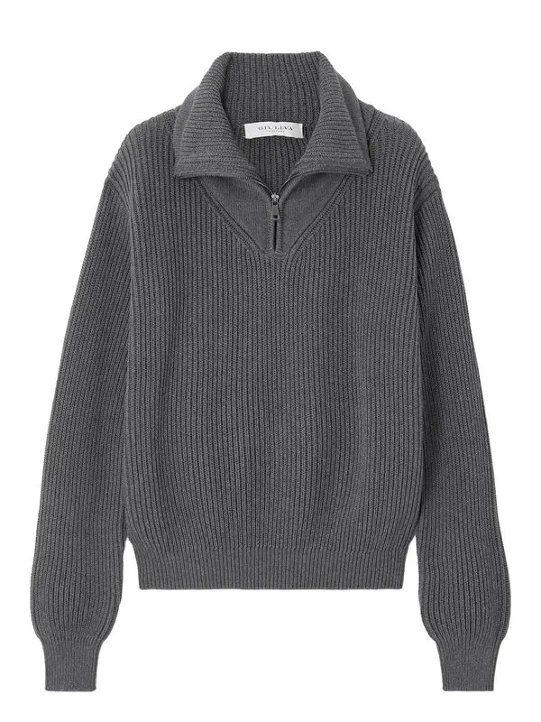 Giuliva Heritage Philip Ribbed Cotton Half-zip Sweater - Gray