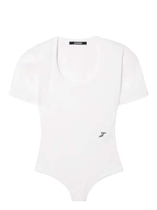 Jacquemus Embroidered Ribbed Bodysuit - White