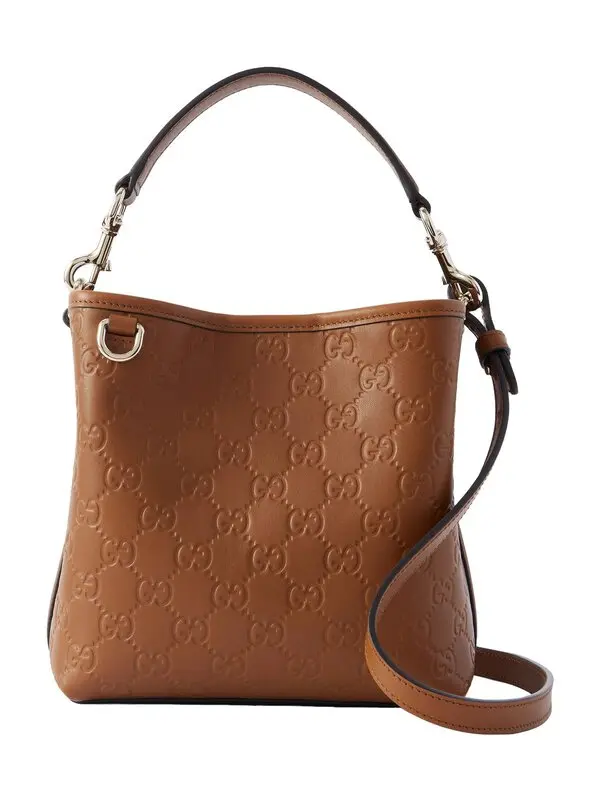 Gucci Gg Embossed Leather Tote - Brown