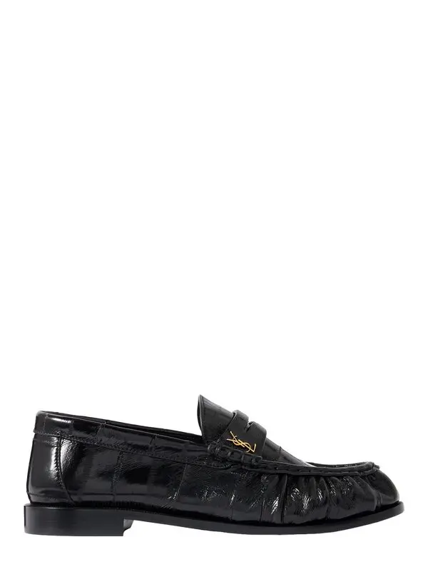 Saint Laurent Le Loafer Crinkled-leather Loafers - Black