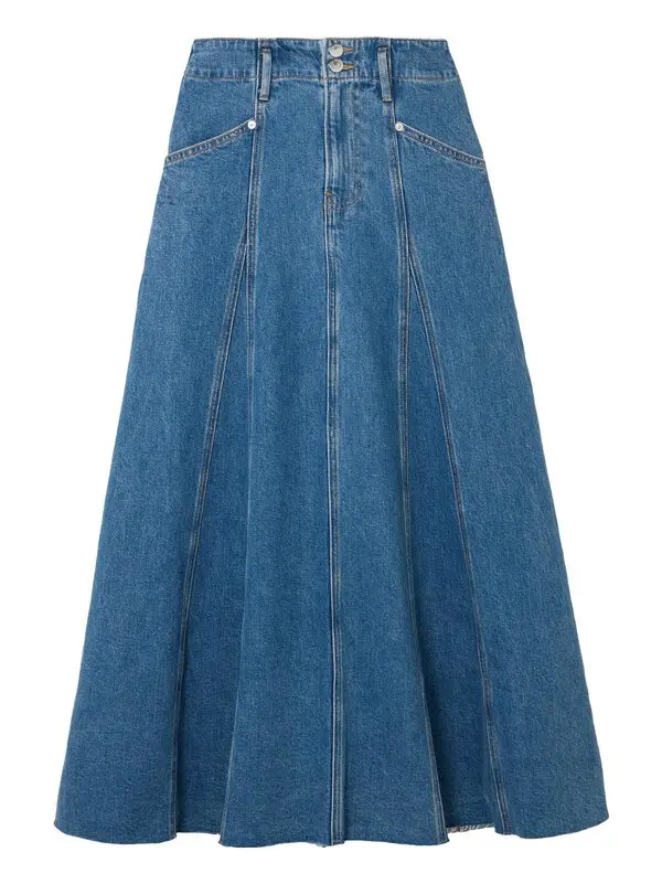 Veronica Beard Alix Panelled Frayed Denim Midi Skirt - Blue