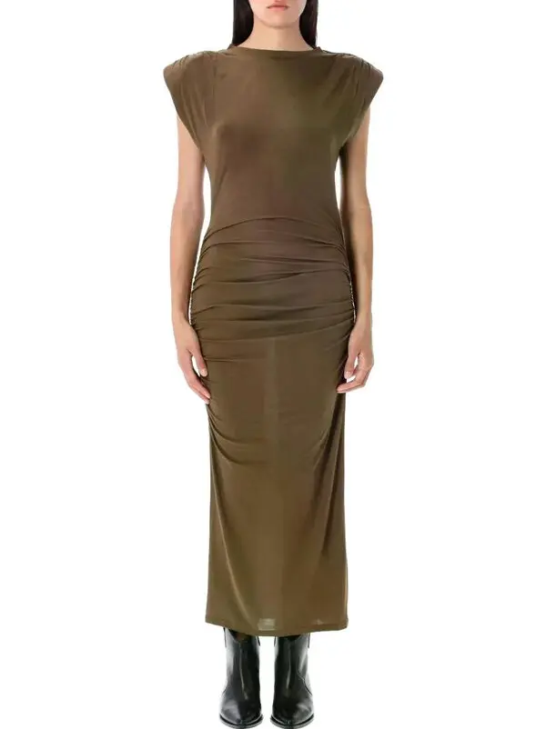 MARANT ETOILE Padded-shoulder Midi Dress - Brown