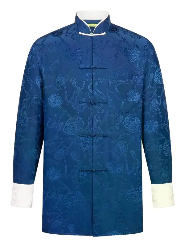 Shanghai Tang Jacquard Mandarin-collar Shirt - Blue