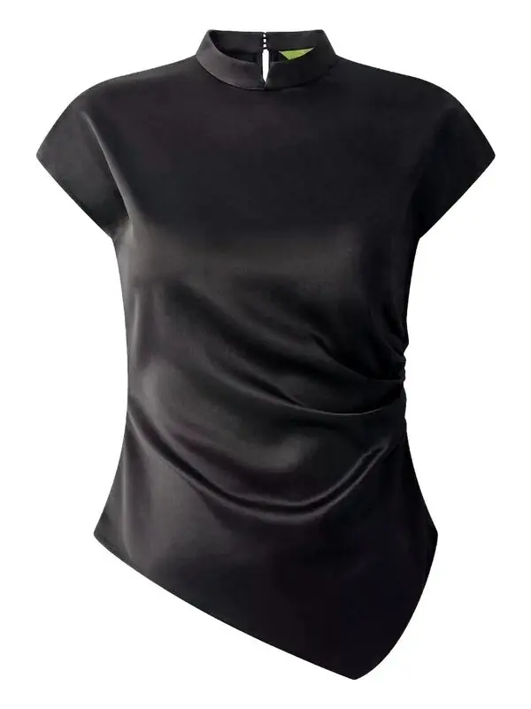 Shanghai Tang Draped Silk Blouse - Black
