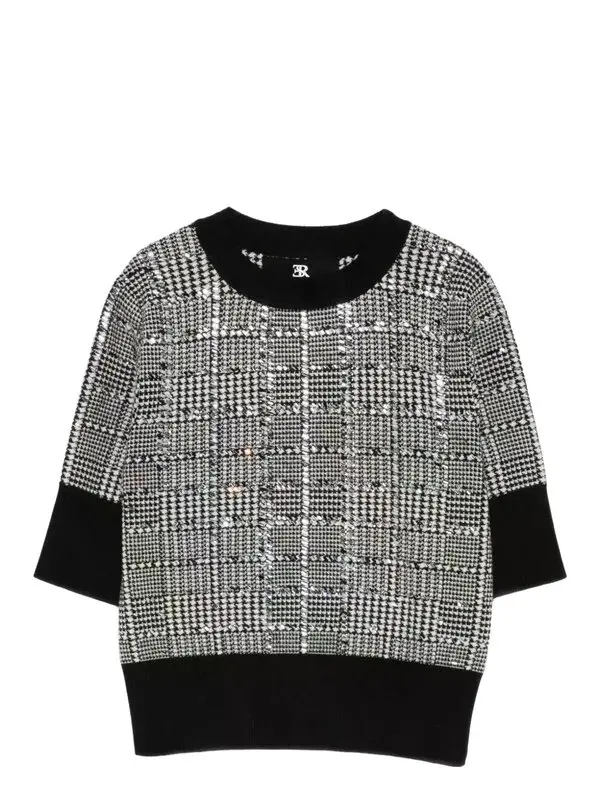 Ermanno Scervino Houndstooth T-shirt With Stone Embellishments - Black