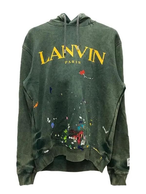 LANVIN X Gallery Dept. Logo Distressed Cotton Hoodie - Green