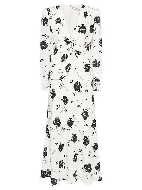 Alessandra Rich Rose-print Silk Midi Dress - White-black