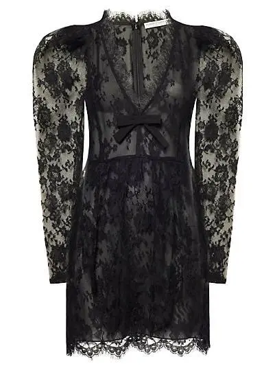 Alessandra Rich V-neck Lace Mini Dress - Black