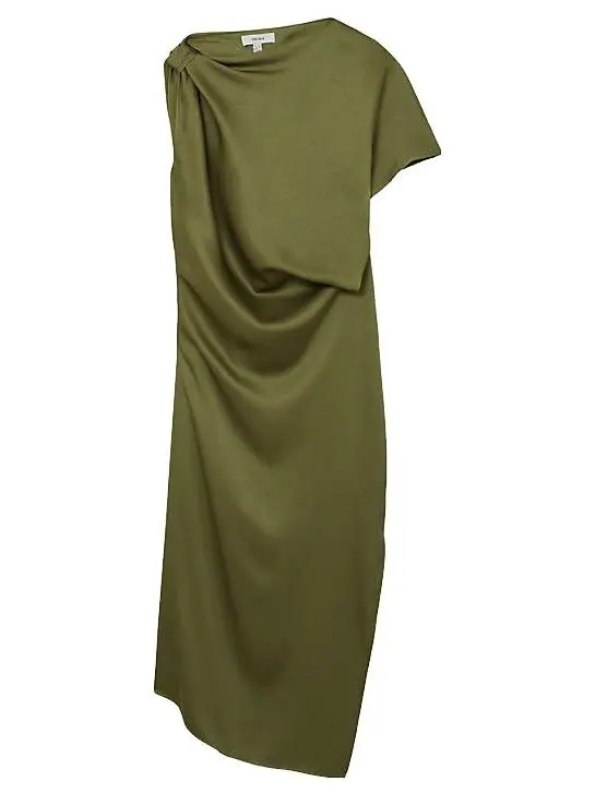REISS Kenzie Draped Satin Midi Dress - Olive Green