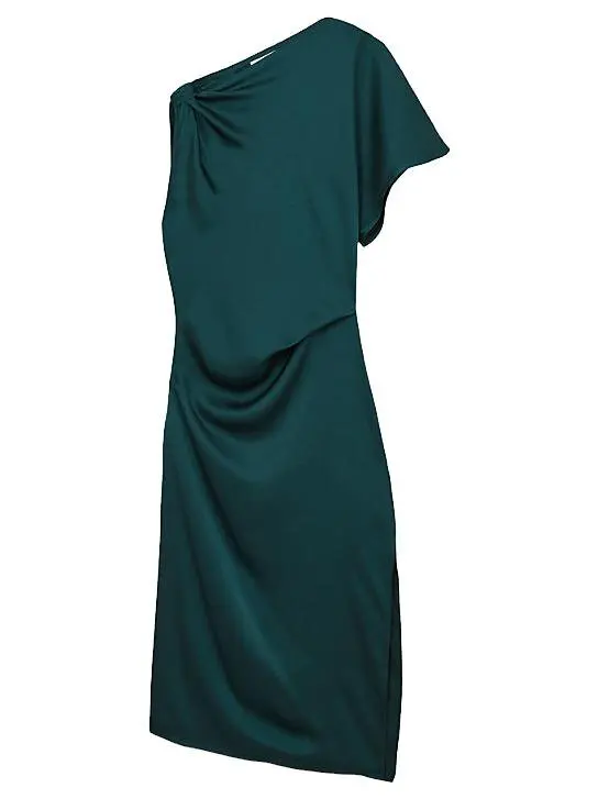 REISS Kenzie Draped Satin Midi Dress - Teal Green