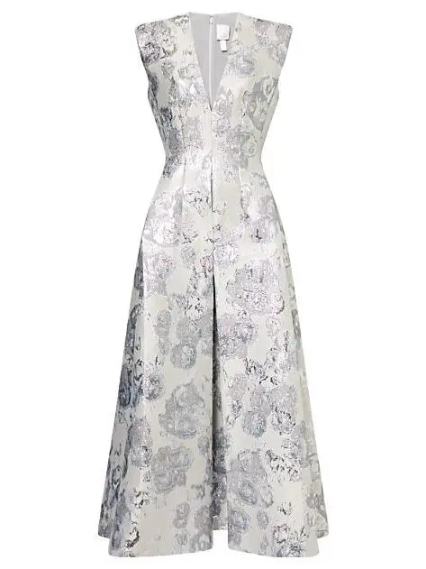 Huishan Zhang Floral Jacquard Midi Dress - Silver