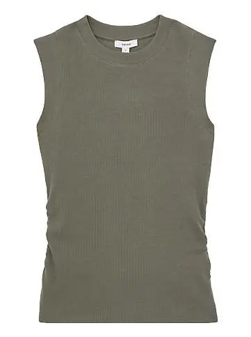 REISS Ruched Stretch-cotton Vest Top - Khaki Green