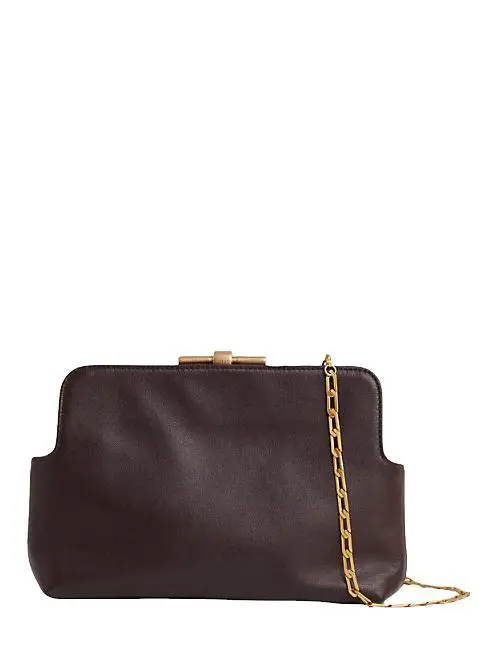 REISS Bethany Leather Clutch Bag - Burgundy