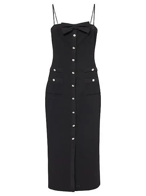 Alessandra Rich Embellished Shoulder-straps Stretch-wool Blend Midi Dress - Black