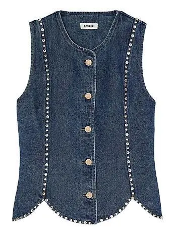 Sandro Rhinestone-embellished Sleeveless Denim Top - Blue Jean