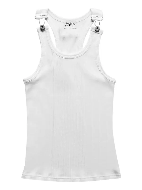 JEAN PAUL GAULTIER Overall Buckle Ribbed Tank Top - White