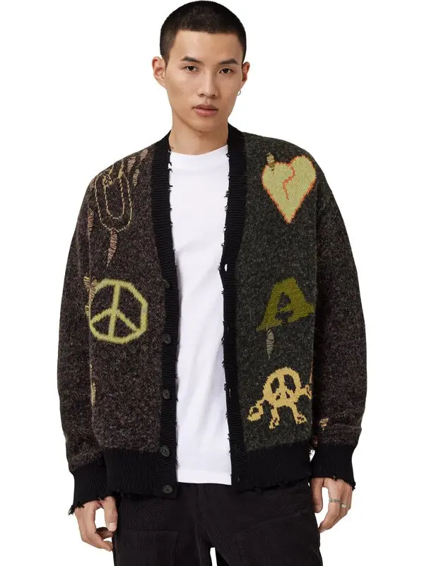 ALLSAINTS Emotive Oversized Jacquard Cardigan - Black