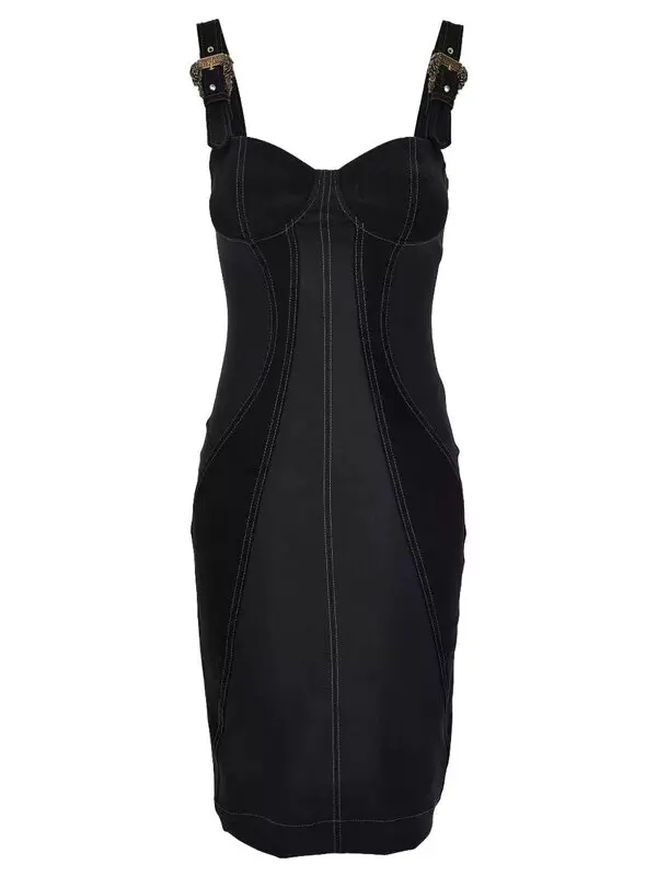 Versace Seam-detail Dress With Buckle Embellishments - Black